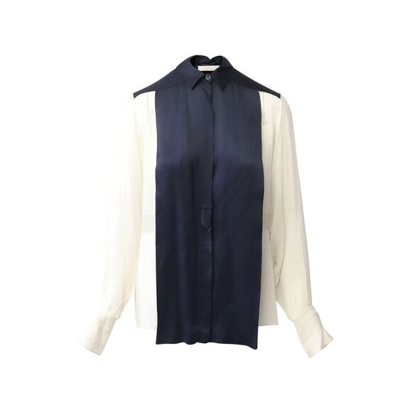 Chloé | Tops | Chloe Twotone Shirt Blouse In Navywhite Silk | Poshmark
